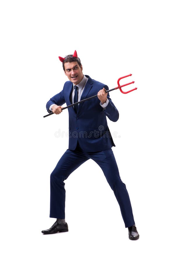 Evil Devil Businessman with Pitchfork Isolated on White Backgrou Stock ...