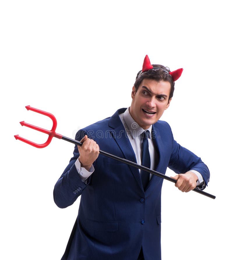 Evil Devil Businessman with Pitchfork Isolated on White Backgrou Stock ...