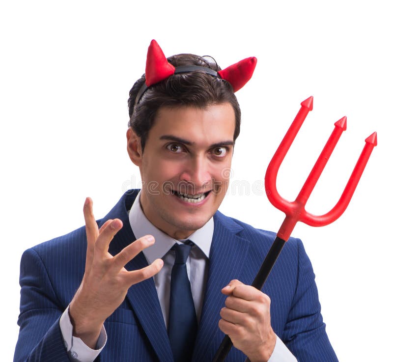 Evil Devil Businessman with Pitchfork Isolated on White Backgrou Stock ...