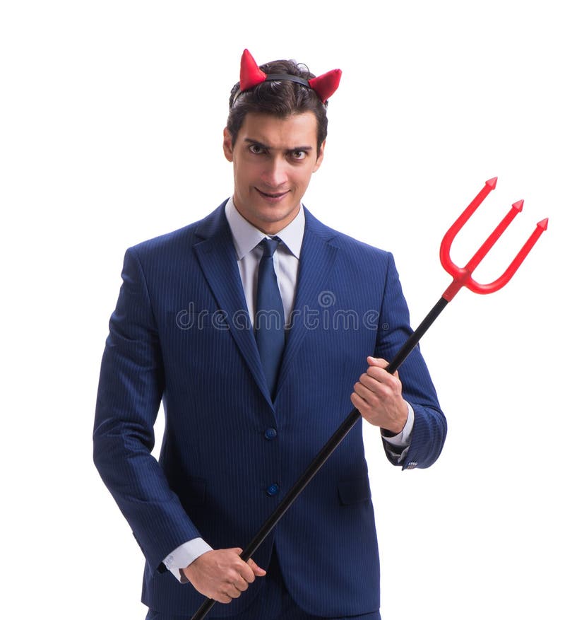 Evil Devil Businessman with Pitchfork Isolated on White Backgrou Stock ...