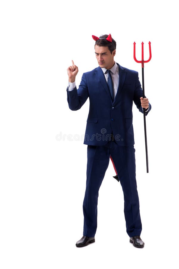 Evil Devil Businessman with Pitchfork Isolated on White Backgrou Stock ...