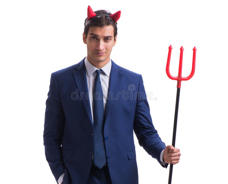 Evil Devil Businessman with Pitchfork Isolated on White Backgrou Stock ...