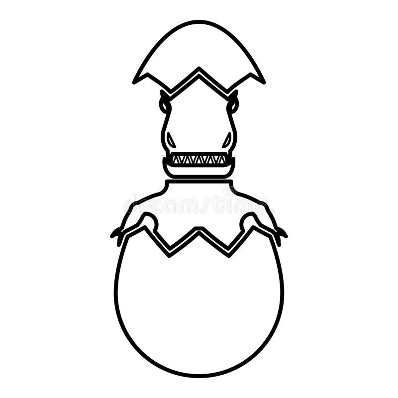 Evil Dinosaur Hatch from Egg Cracked Eggshell Contour Outline Line Icon ...