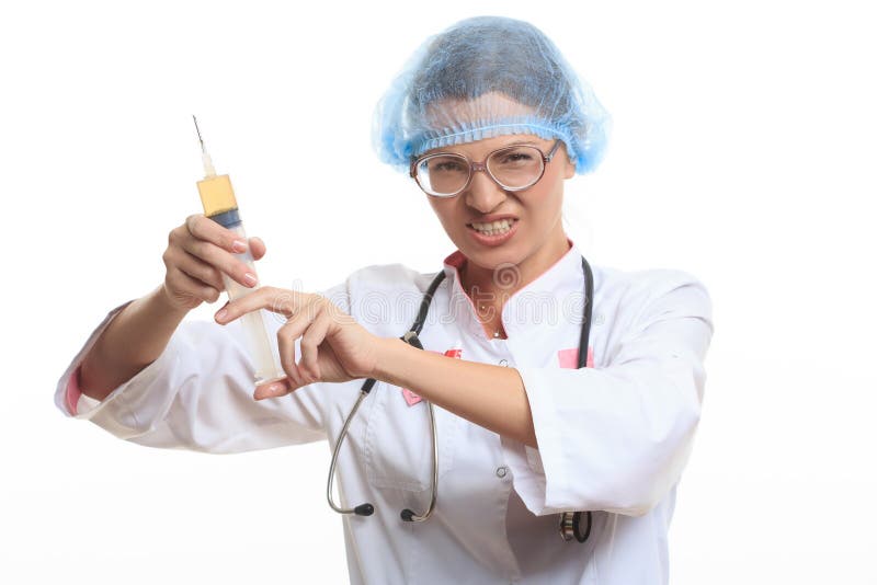 Evil Doctor With Big Syringe Stock Image - Image of liquid, injection ...