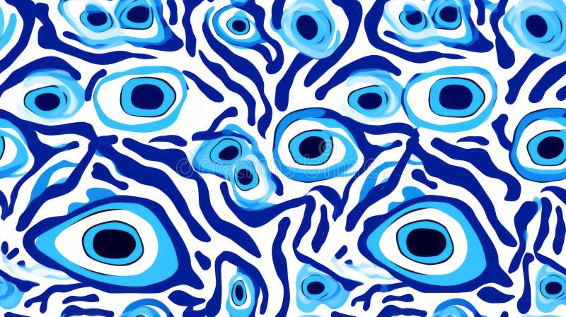 Evil Eye Drawing Seamless Pattern Illustration in Trendy Psychedelic ...
