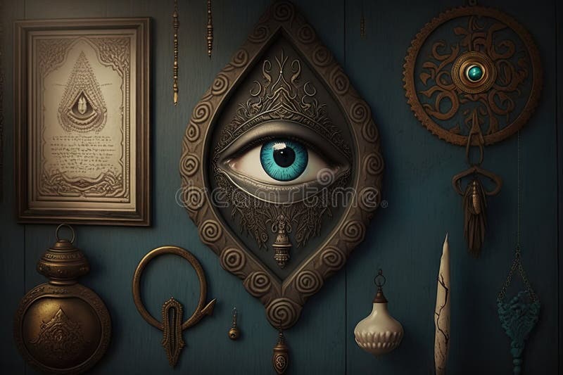Evil Eye Hanging on the Wall, Surrounded by Other Mystical Objects ...
