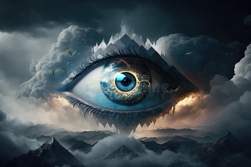 Evil Eye Surrounded by Clouds and Lightning, Symbolizing the Power of a ...