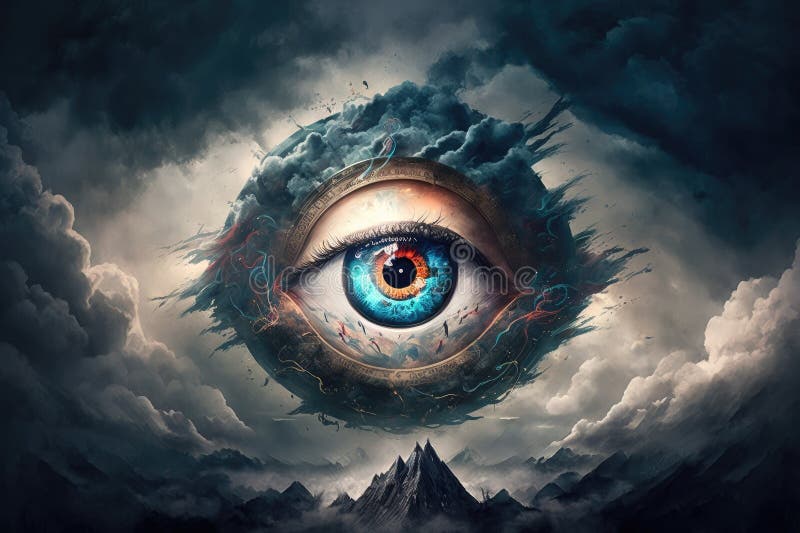 Evil Eye Surrounded by Clouds and Lightning, Symbolizing the Power of a ...