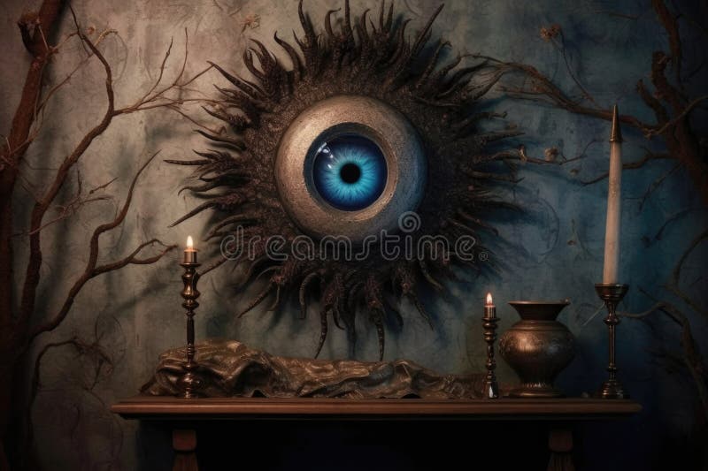 Evil Eye Wall Decor in a Shadowy Setting Stock Illustration ...