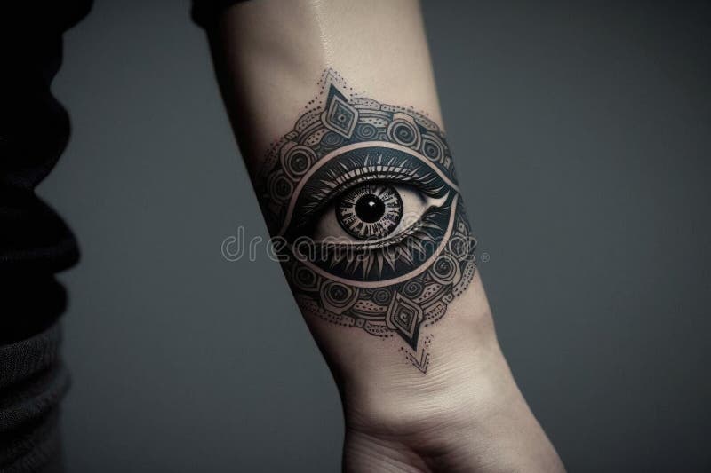 Evil Eye Wrist Tattoo with Sleek Design and Geometric Patterns Stock ...