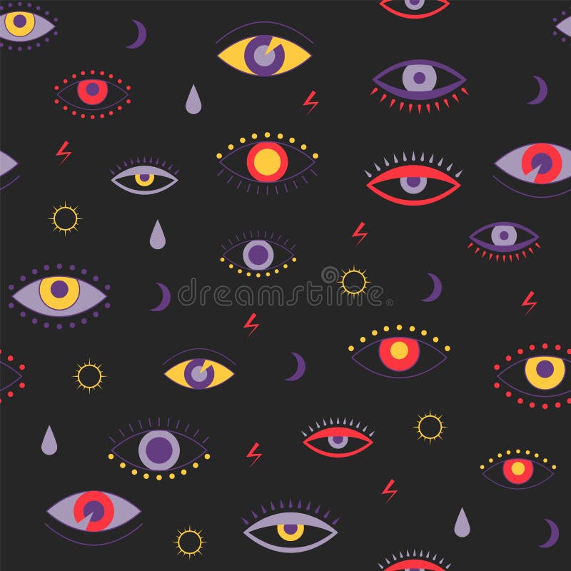 Evil Eyes Seamless Pattern. Eyes with Lashes Modern Flat Design for ...