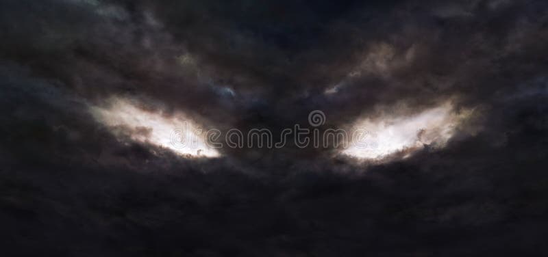 Evil eyes in storm clouds stock image. Image of devil - 193617341