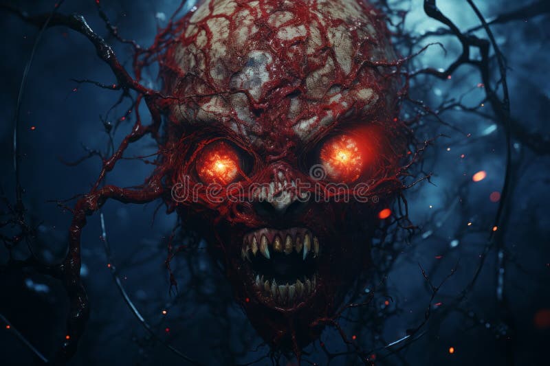 An Evil Face with Glowing Red Eyes in the Dark Stock Illustration ...