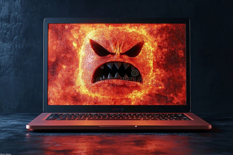 An Evil Face on the Laptop Screen As a Digital Assistant and Chatbot ...