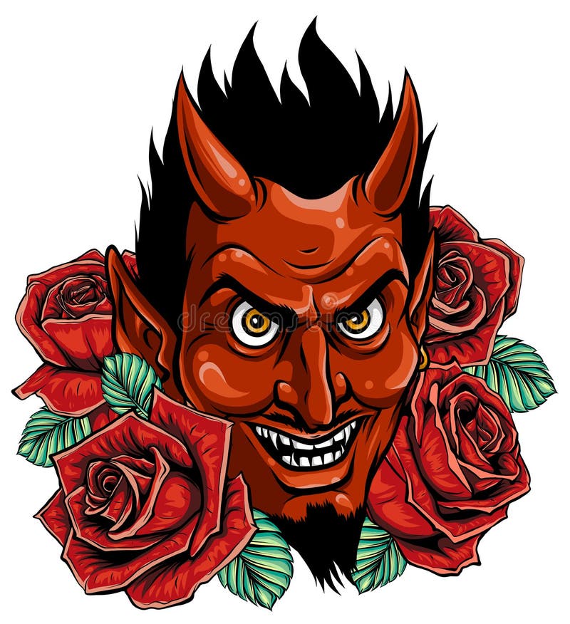 Evil Face with Red Roses. Illustration Vector Image Stock Vector ...