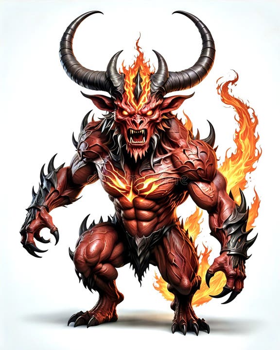 Evil Fire Demon Hell Spawn Horned Satan Devil Troll Concept Stock ...