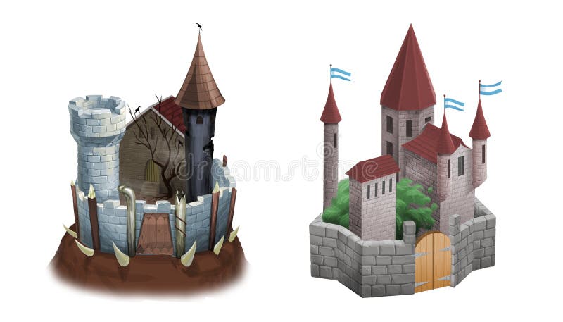 Evil And Good Fairytale Castles Stock Vector - Illustration of hill ...
