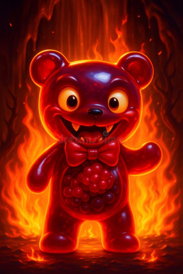 Gummy Bear Burning in Hell with a Devilish Smile Wearing a Bow Tie Stock Illustration ...