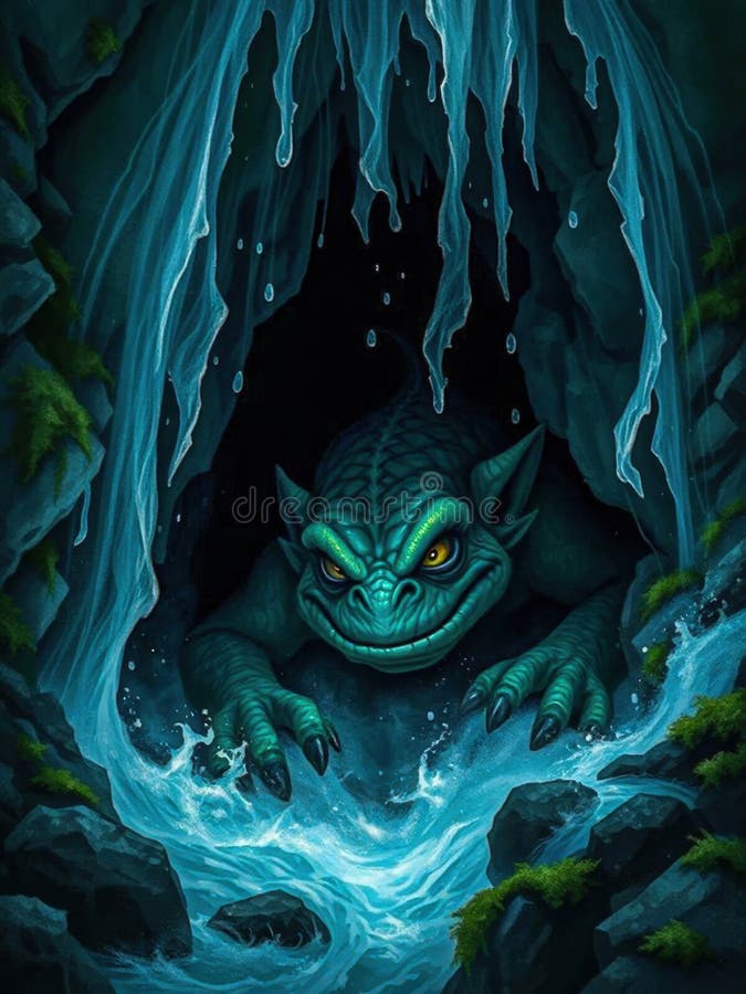 Evil lizard in the cave. stock illustration. Illustration of face ...