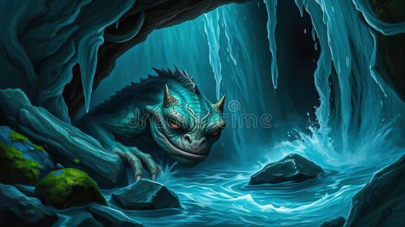 Evil lizard in the cave. stock illustration. Illustration of pouring ...