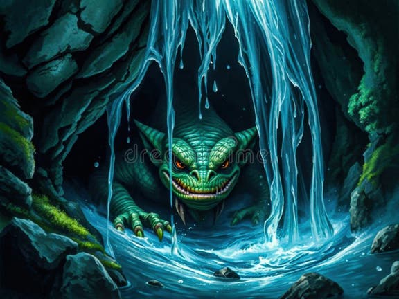 Evil lizard in the cave. stock illustration. Illustration of aggressive ...