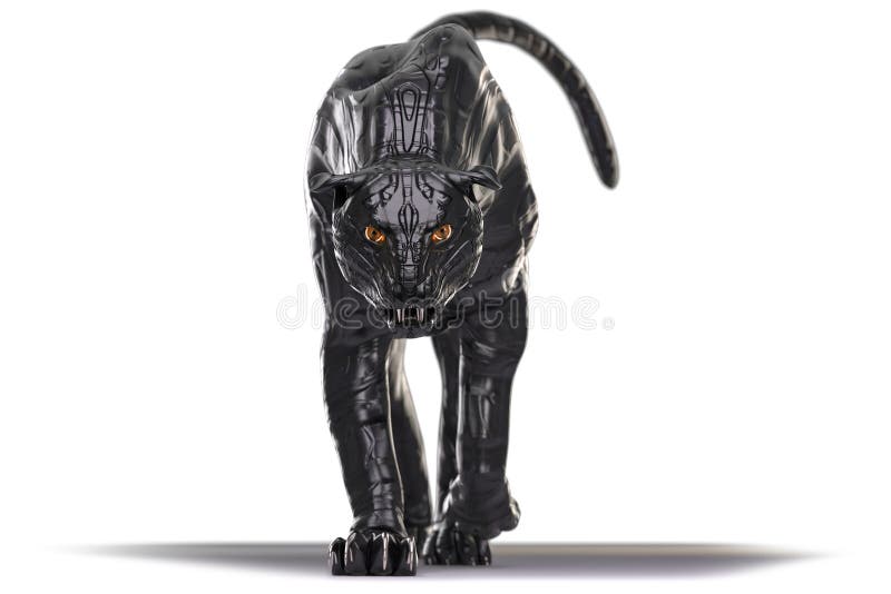 Evil Looking Cyborg Black Panther with Red Glowing Eyes Walking Towards ...