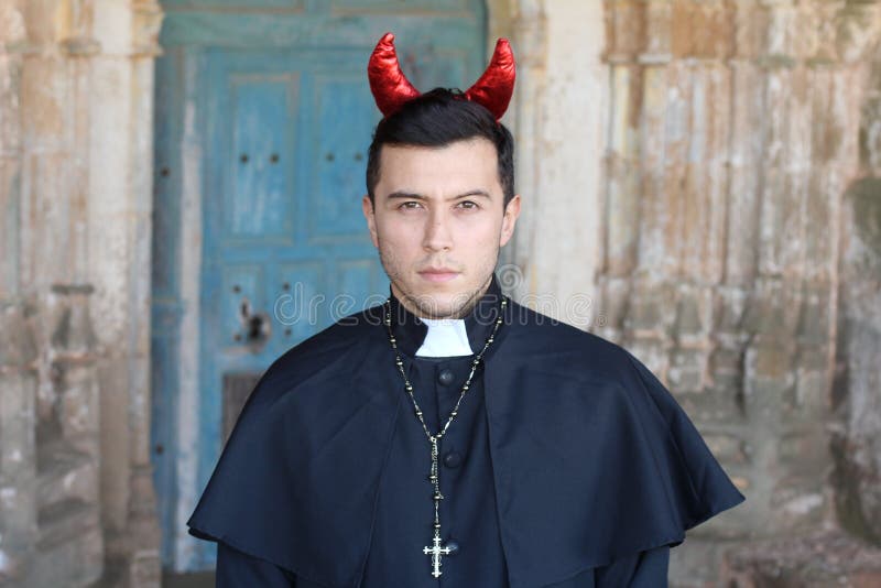 Evil Looking Priest with Horns Stock Photo - Image of dangerous ...