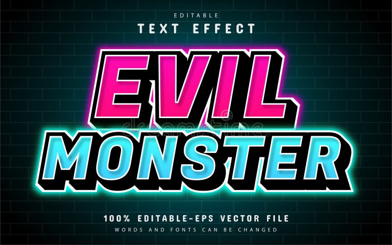 Evil Monster 3d Glowing Text Effect Editable Stock Vector ...