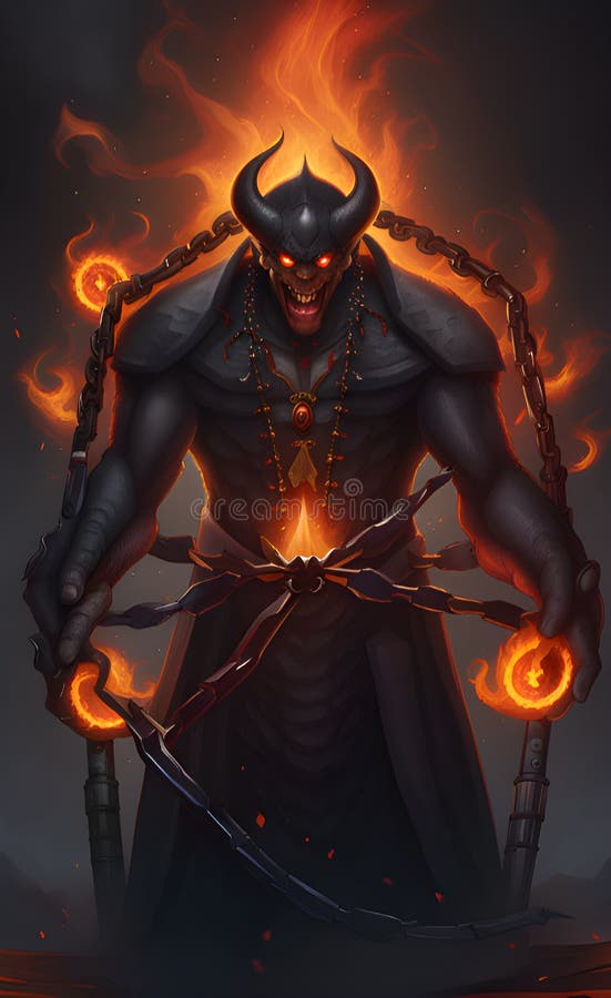 Evil Monster with Horns on Burning Flame Stock Illustration ...