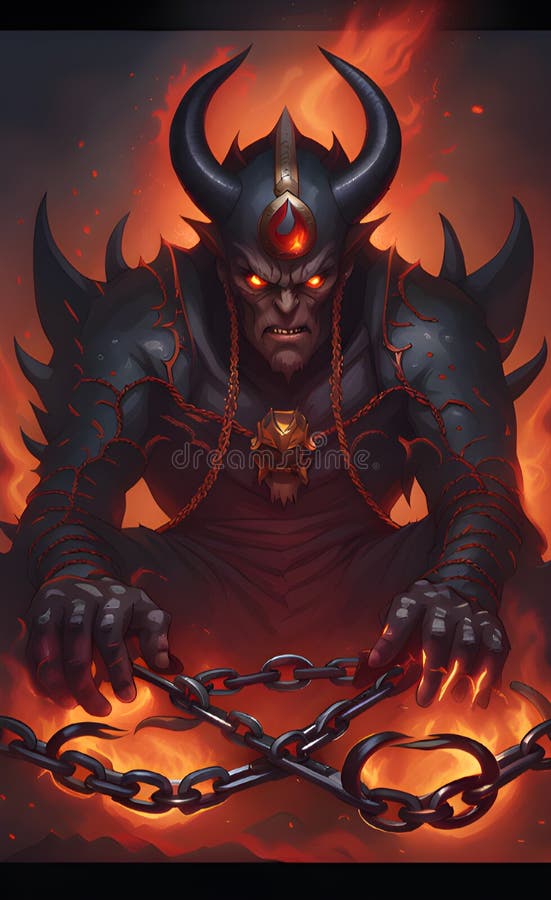 Evil Monster with Horns on Burning Flame Stock Illustration ...