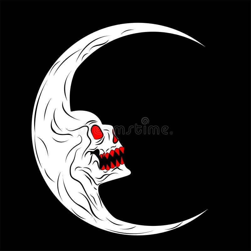 Evil Moon with Skull Isolated on Black Background Stock Vector ...