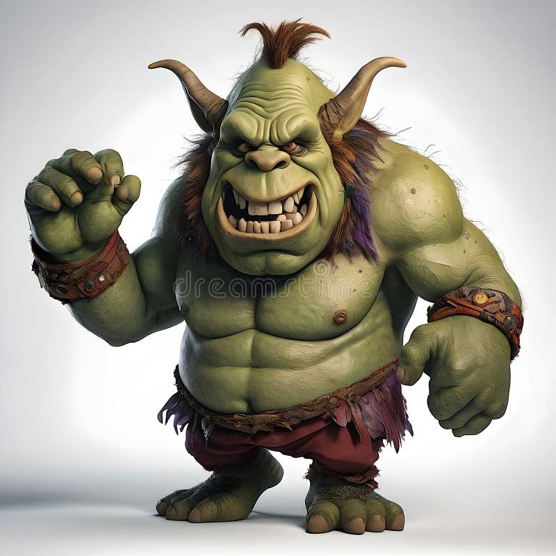 An Evil Ogre with Horns Standing and Growling with a Threatening Stance ...