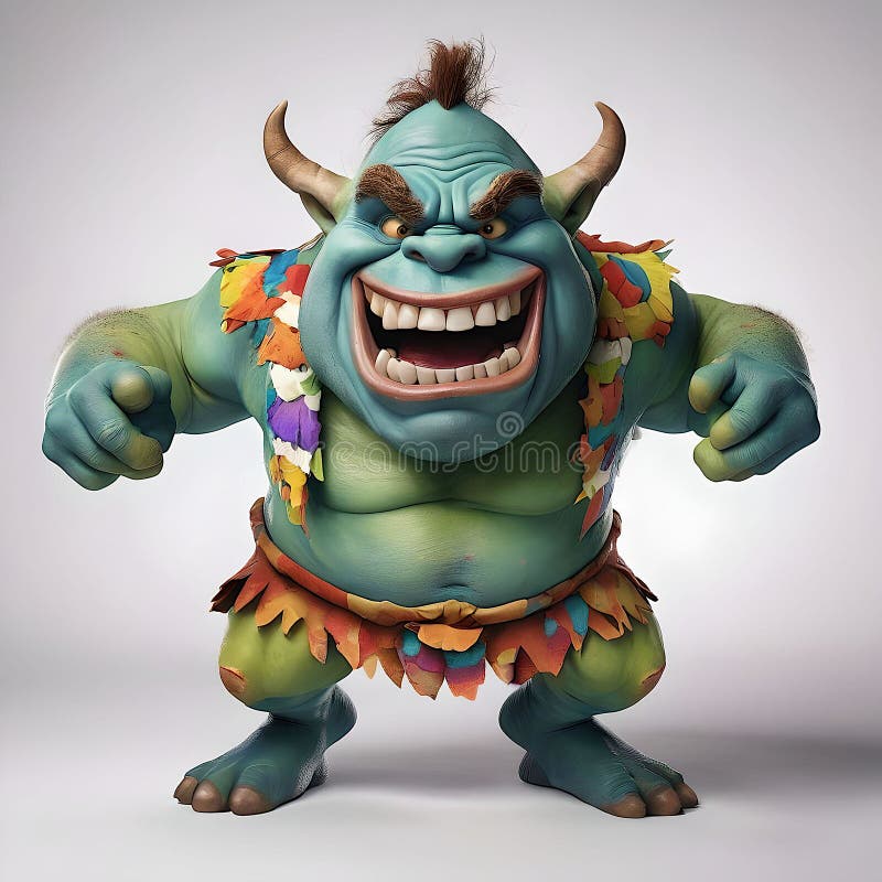 An Evil Ogre Standing and Growling with a Threatening Stance Stock ...