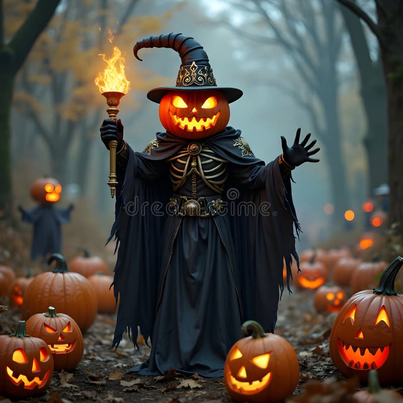 Evil Pumpkin King Ruling Over a Halloween Festival Stock Illustration ...