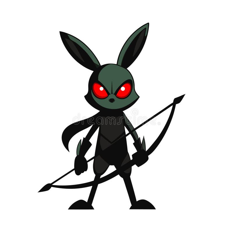 Evil Rabbit Archer with Red Eyes: Cartoon Vector Illustration on White ...