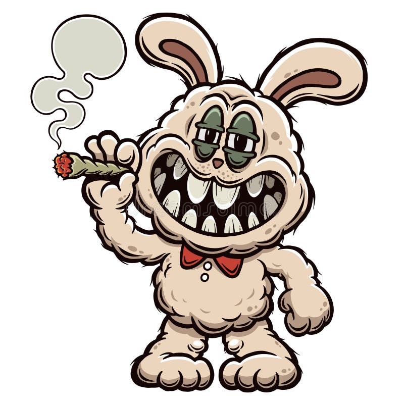Stoner Cartoon Bunny with Joint and Creepy Grin Stock Vector ...