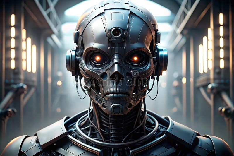 Evil Robot. Cybernetic Robot Head Stock Illustration - Illustration of ...