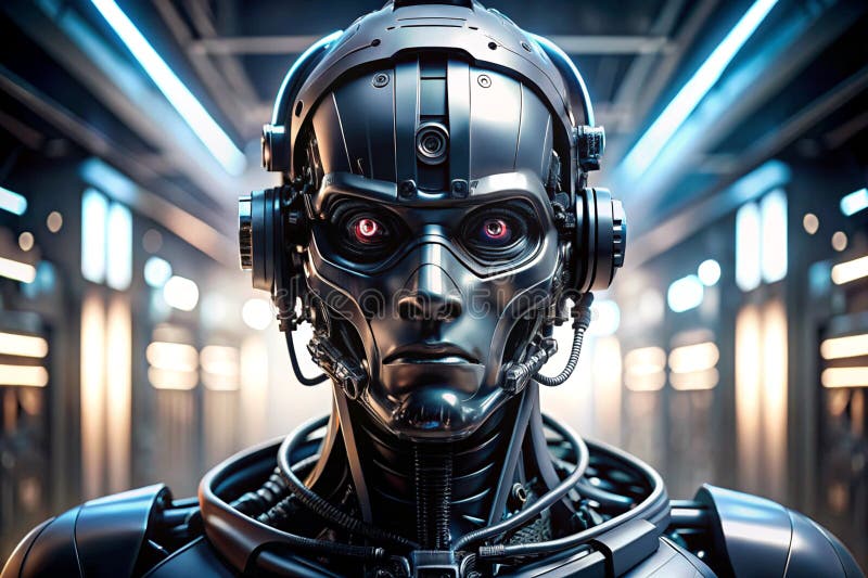 Evil Robot. Cybernetic Robot Head Stock Illustration - Illustration of ...