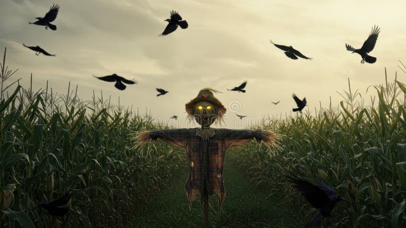Evil Scarecrow in Cornfield Stock Illustration - Illustration of dusk ...