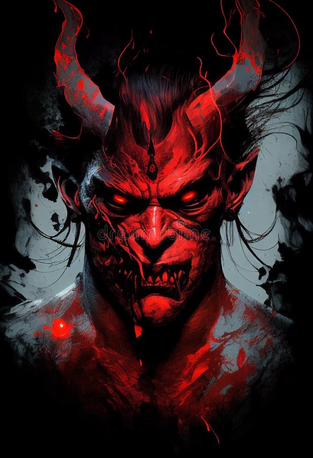 Evil and Scary Demon with Horns in Human Form Against the Background of ...