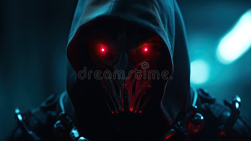 Evil Skeleton Robot in Metal Armor. Skull of Futuristic Evil Cyborg in ...