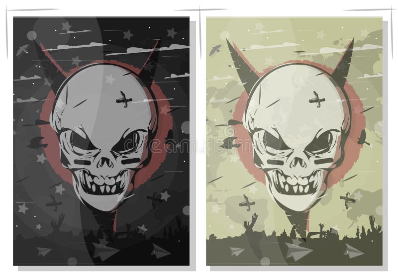 Evil Skull. Set Terrible Gothic Poster. the Banner in Black Style ...