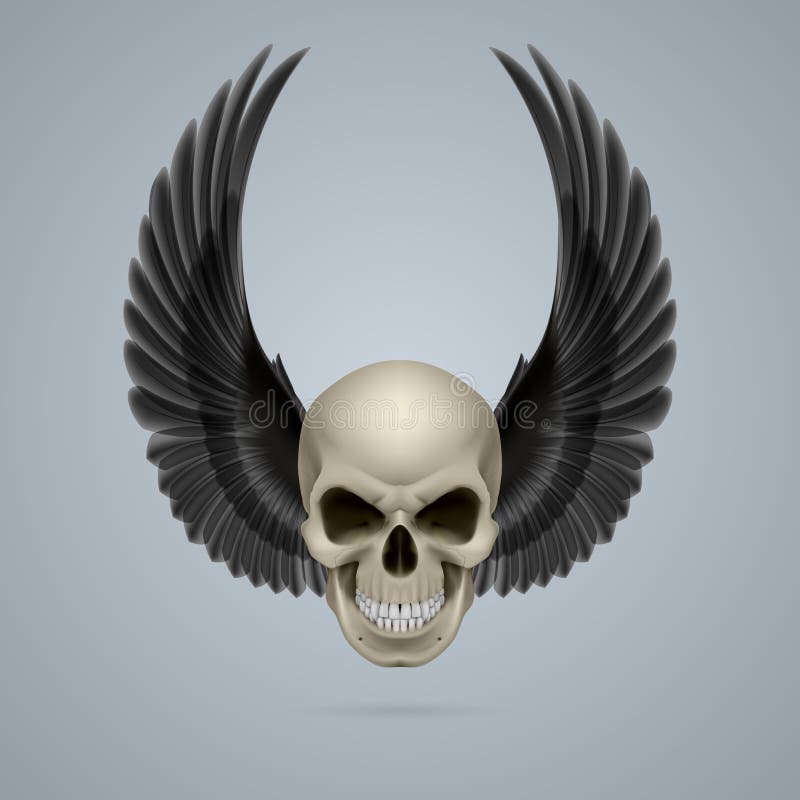 Evil skull with wings up stock illustration. Illustration of drawing ...