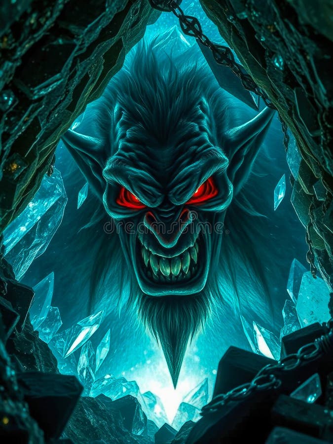 Evil troll in the cave. stock illustration. Illustration of dungeon ...