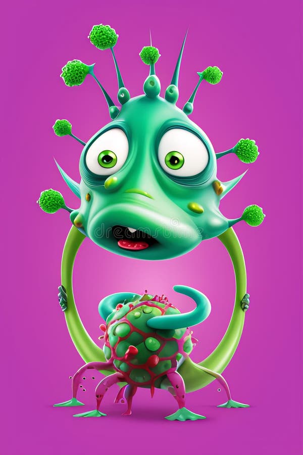 An Evil Virus Character with a Comical Expression Stock Illustration ...