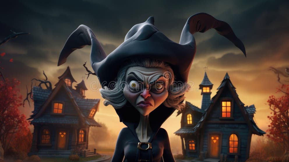Evil Witch in Cartoon 3d, Negative Character. Bug Eyed Stock Image ...