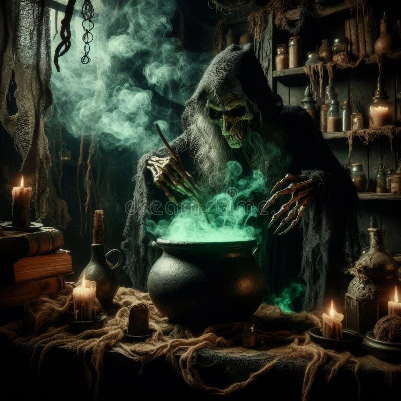 Evil Wizard with Smoking Cauldron Stock Illustration - Illustration of ...