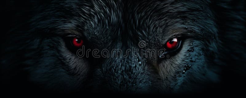 Evil Wolf Eyes in the Dark, Panoramic View, Generated Ai Stock ...
