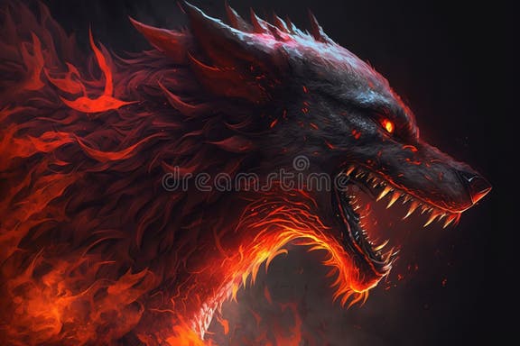 Evil Wolf in Red Flames, Generative AI Stock Illustration ...