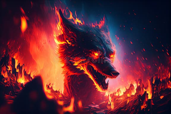 Evil Wolf in Red Flames,generative Ai Stock Illustration - Illustration ...